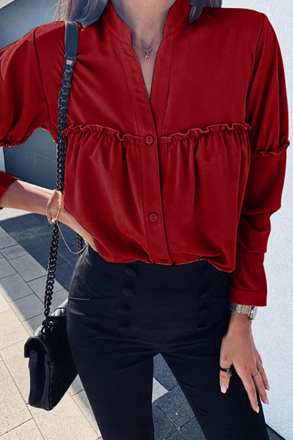 Lovely Chic Ruffle Design Wine Red ShirtLW | Fashion Online For Women ...
