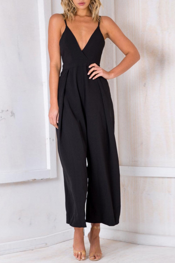 Lovely Casual V Neck Loose Black One Piece Jumpsuitlw Fashion Online