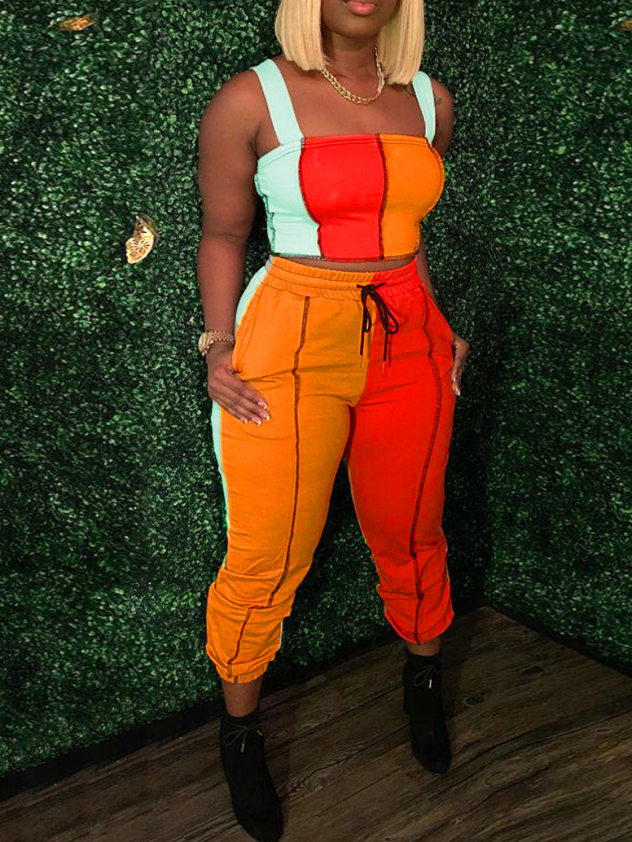 LW Color-lump Drawstring Pants Set Sale | LovelyWholesale